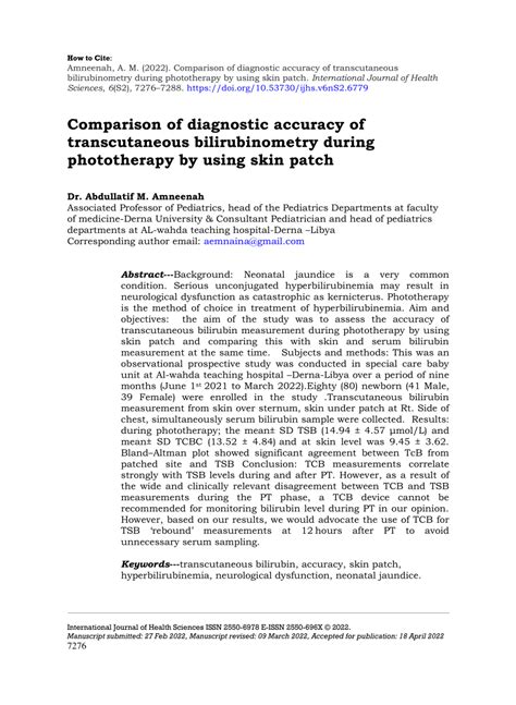 Pdf Comparison Of Diagnostic Accuracy Of Transcutaneous Bilirubinometry During Phototherapy By