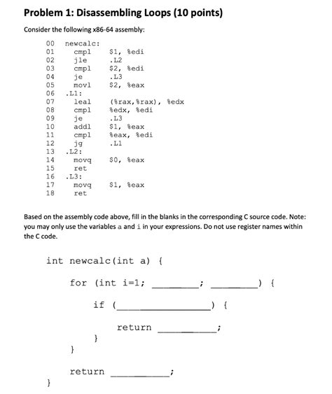 Solved Problem 1 Disassembling Loops 10 Points Consider