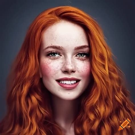 Portrait Of A Beautiful Young Woman With Red Hair And Freckles On Craiyon