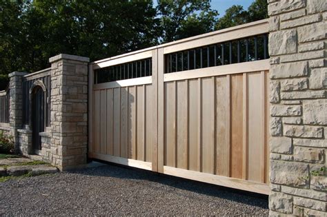 Wooden Swing Gate In Masonry Columns Rustic Garden Toronto Houzz Au