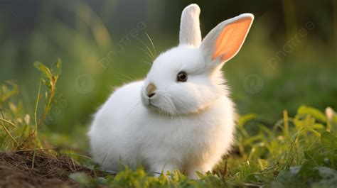 잔디에 작은 흰 토끼 토끼 그림 귀여운 배경 일러스트 및 사진 무료 다운로드 Pngtree