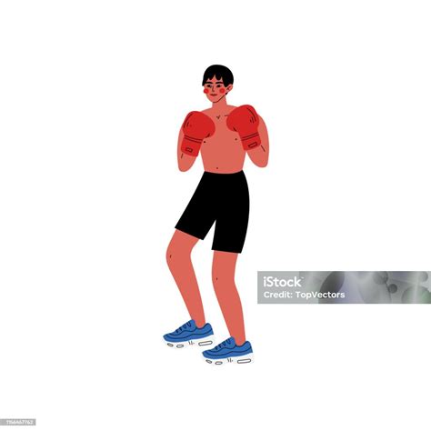 스포츠 유니폼과 권투 장갑 활동적인 건강한 라이프 스타일 벡터 일러스트레이트에서 남성 복서 선수 캐릭터 가죽에 대한 스톡 벡터