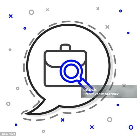 흰색 배경에 격리 된 서류 가방 아이콘이있는 라인 돋보기 구직 작업 검색 개념입니다 실업 머리 사냥 경력 다채로운 개요 개념