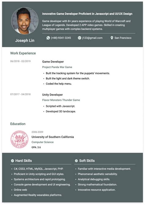 Game Developer Resume Examples Templates Formats Top Tips Cakeresume