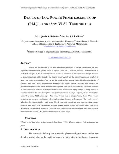 Design Of Low Power Phase Locked Loop Pll Using 45nm Vlsi Technology Pdf