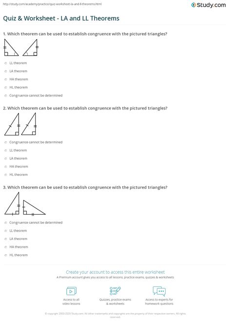Quiz And Worksheet La And Ll Theorems