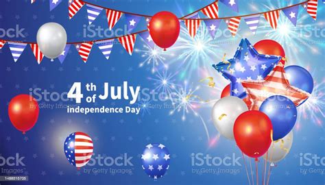 4th Of July Background With Balloons Fireworks Stock Illustration