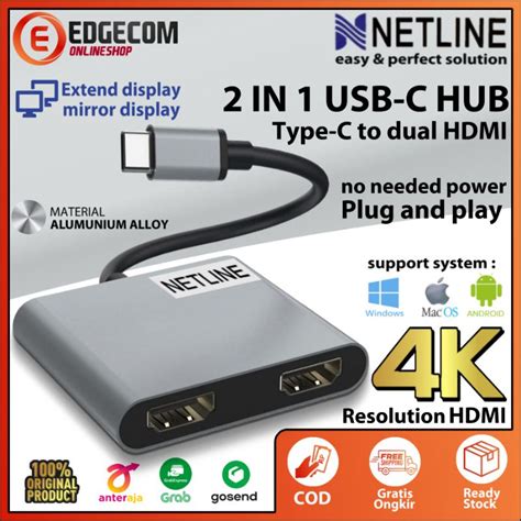 Jual USB 3 1 TYPE C To HDMI HDMI Dual HDMI 2in1 Adapter NETLINE Shopee Indonesia