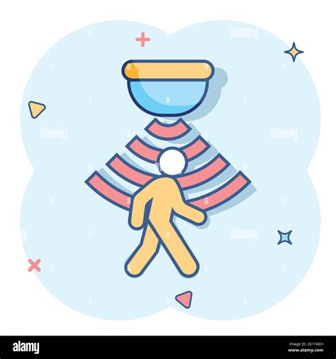 Motion Sensor Icon In Comic Style Sensor Waves With Man Vector Cartoon Illustration Pictogram