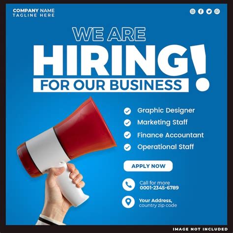 우리는 직업 공석 사각형 배너 또는 소셜 미디어 포스트 템플릿을 고용하고 있습니다 무료 Psd 파일