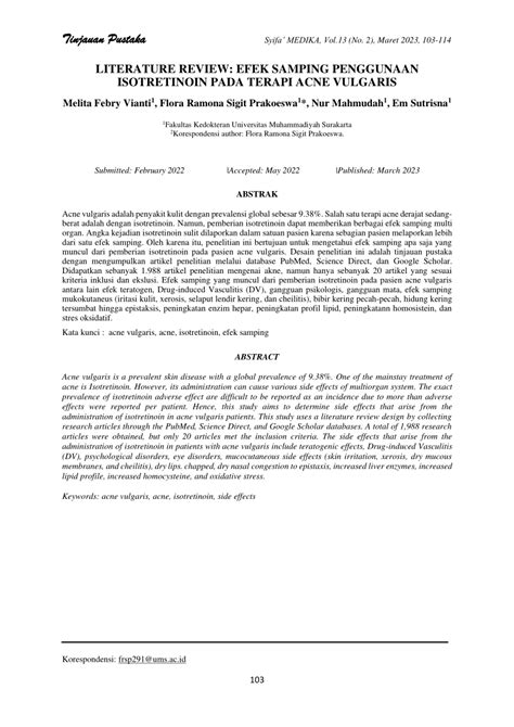 Pdf Literature Review Efek Samping Penggunaan Isotretinoin Pada Terapi Acne Vulgaris