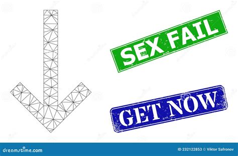 Grunged Sex Fail Imprints And Polygonal Mesh Down Arrow Icon Stock