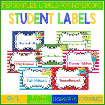 Notebook Labels By ONE CUT LANE Teachers Pay Teachers