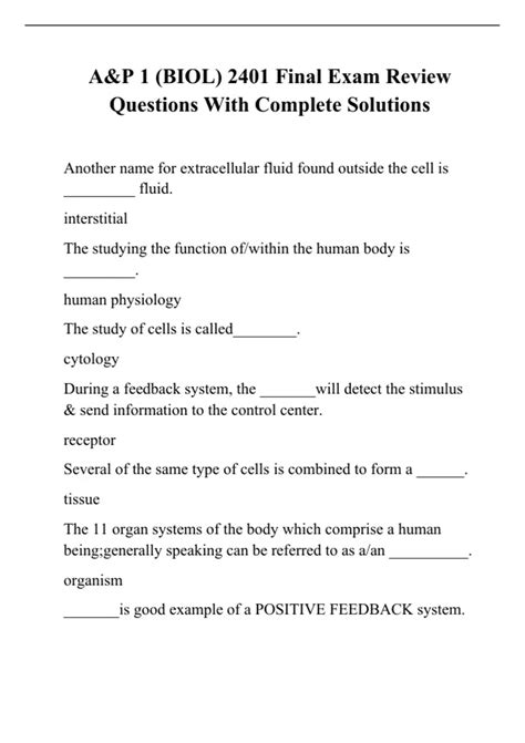 aandp 1 biol 2401 final exam review questions with complete solutions