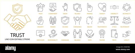 Trust Icon Set In Line Style Containing Handshake Support Social Partnership Friendship