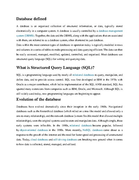 introduction to database and dbms database defined a database is an