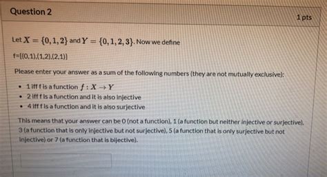 Solved Question 2 1 Pts Let X 0 1 2 And Y 0123
