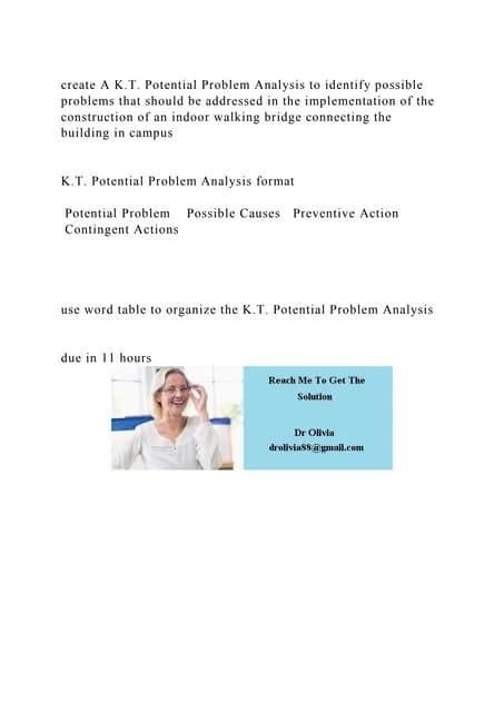 Create A K T Potential Problem Analysis To Identify Possible Proble Docx