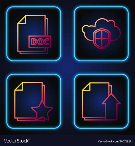 Set Line Upload File Document Document With Star Vector Image