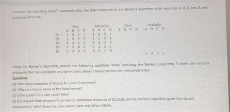 solved consider the following system snapshot using the data