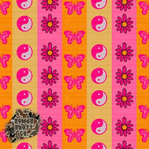 Yin Yang Daisy Groovy Seamless Design Butterfly Seamless File