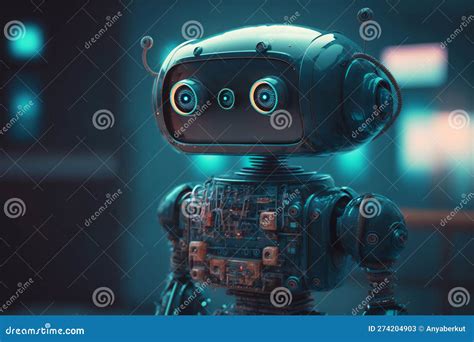 friendly robot photorealistic portrait with copyspace stock