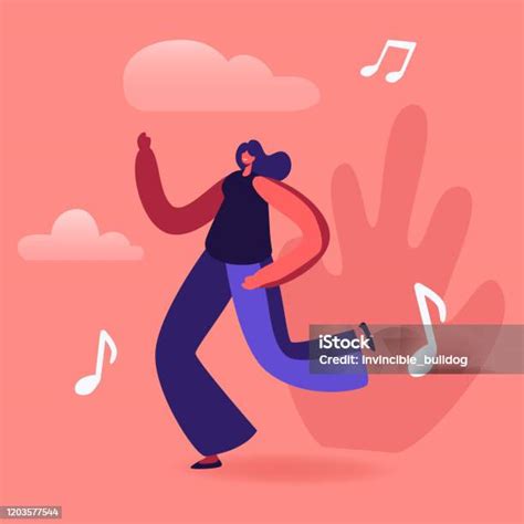 젊은 여자는 디스코 파티에 음악 춤을 듣고 유행 의류에서 행복한 소녀 휴일을 축하 사운드 리듬 해피 레저와 여분의 시간 만화 플랫 벡터 일러스트로 이동 시간을 보내고 고풍