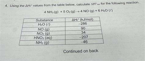 Solved 4 Using the ΔHt values from the table below Chegg com Chegg com