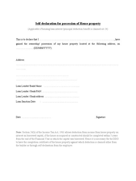 Self Declaration For Possession Of House Property Pdf
