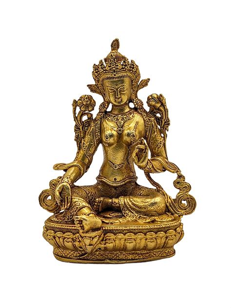 Green Tara Statue Full Gold plated, Ceramic Molding, 6.5 by 5 cm, made ...