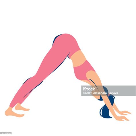 하향 에 젊은 여자 는 포즈를 취하고 있다 요가 피트니스 미용 스파 웰빙 천연 제품 화장품 바디 케어 흰색 배경에 고립 된 일러스트 플랫 일러스트레이션 가냘픈에 대한 스톡