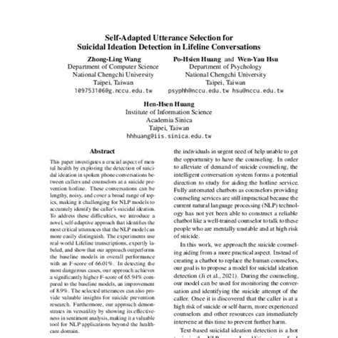 Self Adapted Utterance Selection For Suicidal Ideation Detection In Lifeline Conversations Acl