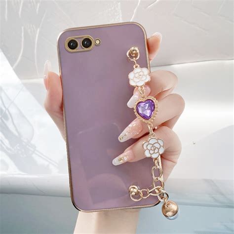 Felmyst Case For Oppo A Ax Lucky Heart Shaped Stone Flower Pearl Luxury Plating Wrist Girl
