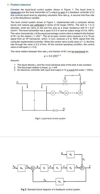 Answered 1 Problem Statement Consider The Liquid Level Control System