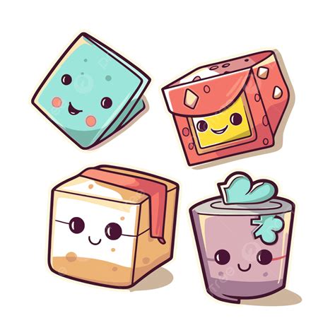 웃는 얼굴로 귀여운 카와이 큐브 스티커 일러스트 벡터 상자 상표 만화 Png 일러스트 및 벡터 에 대한 무료 다운로드 Pngtree