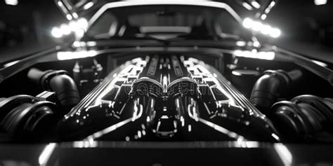 Detailed Black And White Photo Of A Car Engine Suitable For Automotive