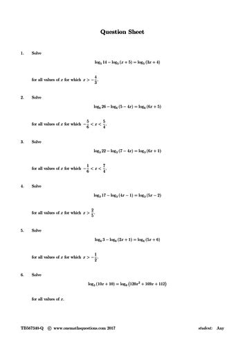 Logarithm Questions Part 2 Teaching Resources