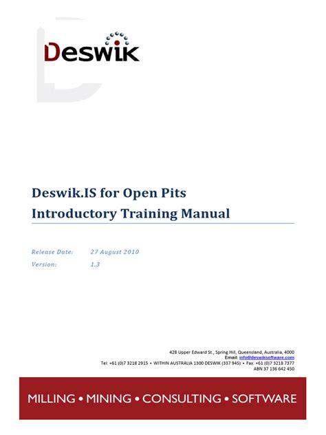 Deswik Interactive Scheduler For Open Pits Introductory Training Manual Pdf