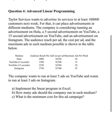 solved question 4 advanced linear programming taylor