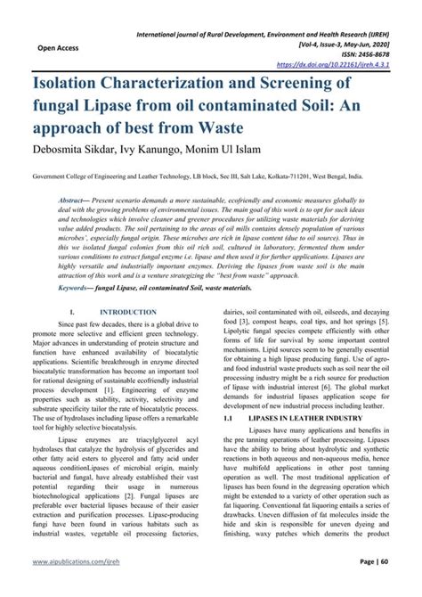 Isolation Characterization And Screening Of Fungal Lipase From Oil