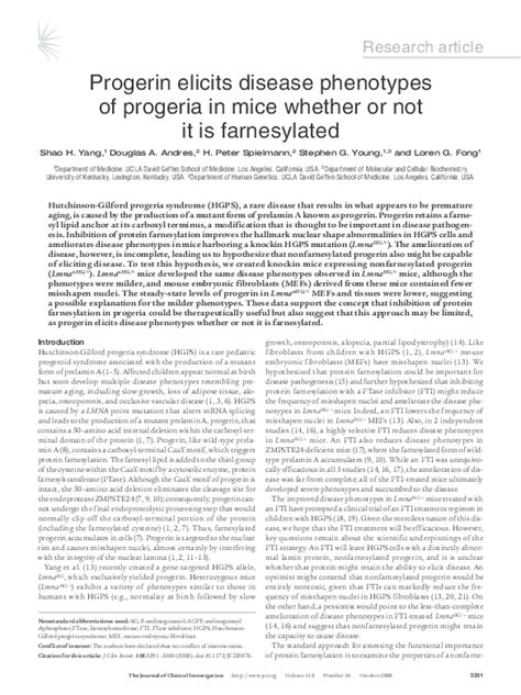 Pdf Progerin Elicits Disease Phenotypes Of Progeria In Mice Whether Or Not It Is Farnesylated