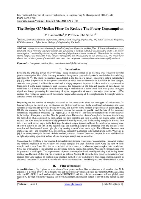 pdf the design of median filter to reduce the power consumption