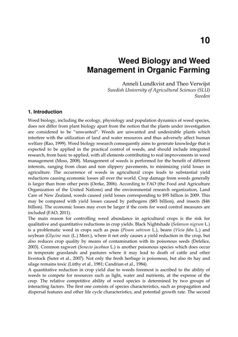 Pdf Weed Biology And Weed Management In Organic Farming