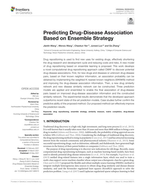Pdf Predicting Drug Disease Association Based On Ensemble Strategy