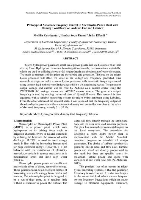 Pdf Prototype Of Automatic Frequncy Control In Microhydro Power Plant With Dummy Load Based On