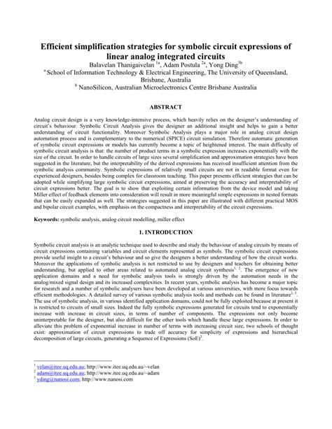 Pdf Efficient Simplification Strategies For Symbolic Circuit Expressions Of Linear Analog