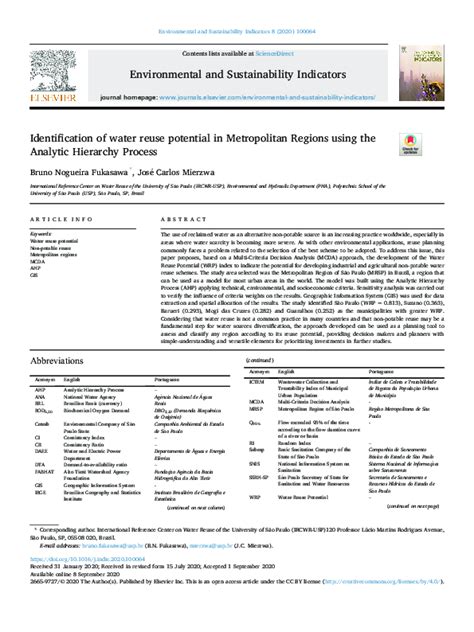 Pdf Identification Of Water Reuse Potential In Metropolitan Regions Using The Analytic
