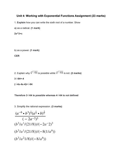 MCR3U1 Unit 4 Working With Exponential Functions Unit 4 Working With Exponential Functions