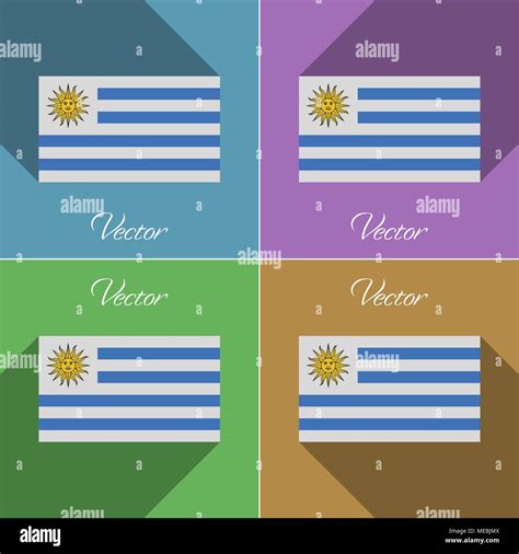 Flags Of Uruguay Set Of Colors Flat Design And Long Shadows Vector