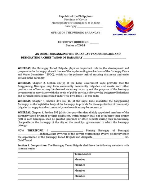 Eo On Barangay Tanod Brigade Pdf Crimes Crime And Violence